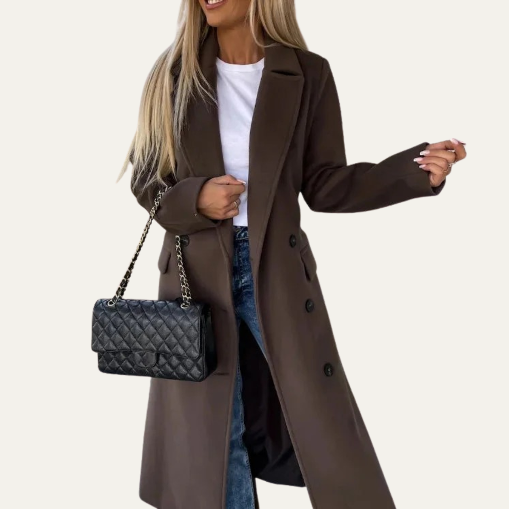 Women’s Tailored Double-Breasted Overcoat – Classic Notched Lapel Coat ...