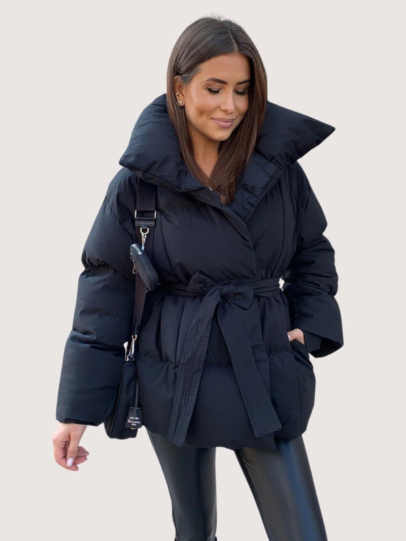 Women’s Oversized Wrap Puffer Jacket – Cropped Winter Coat – VogeLuxe
