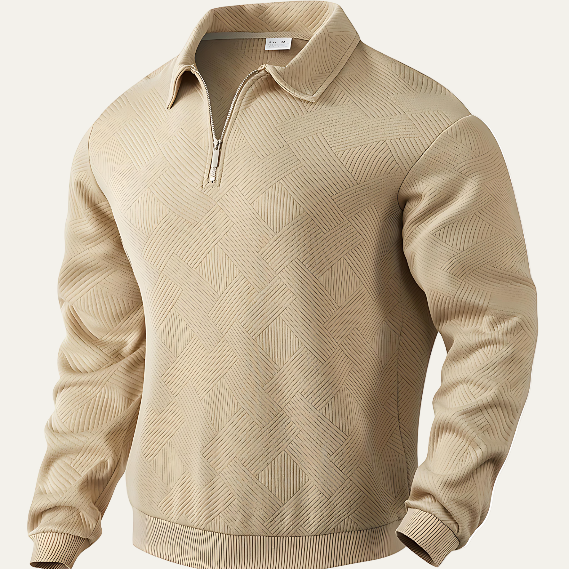 Men’s Textured Quarter Zip Polo Sweater – Geometric Knit Top – VogeLuxe