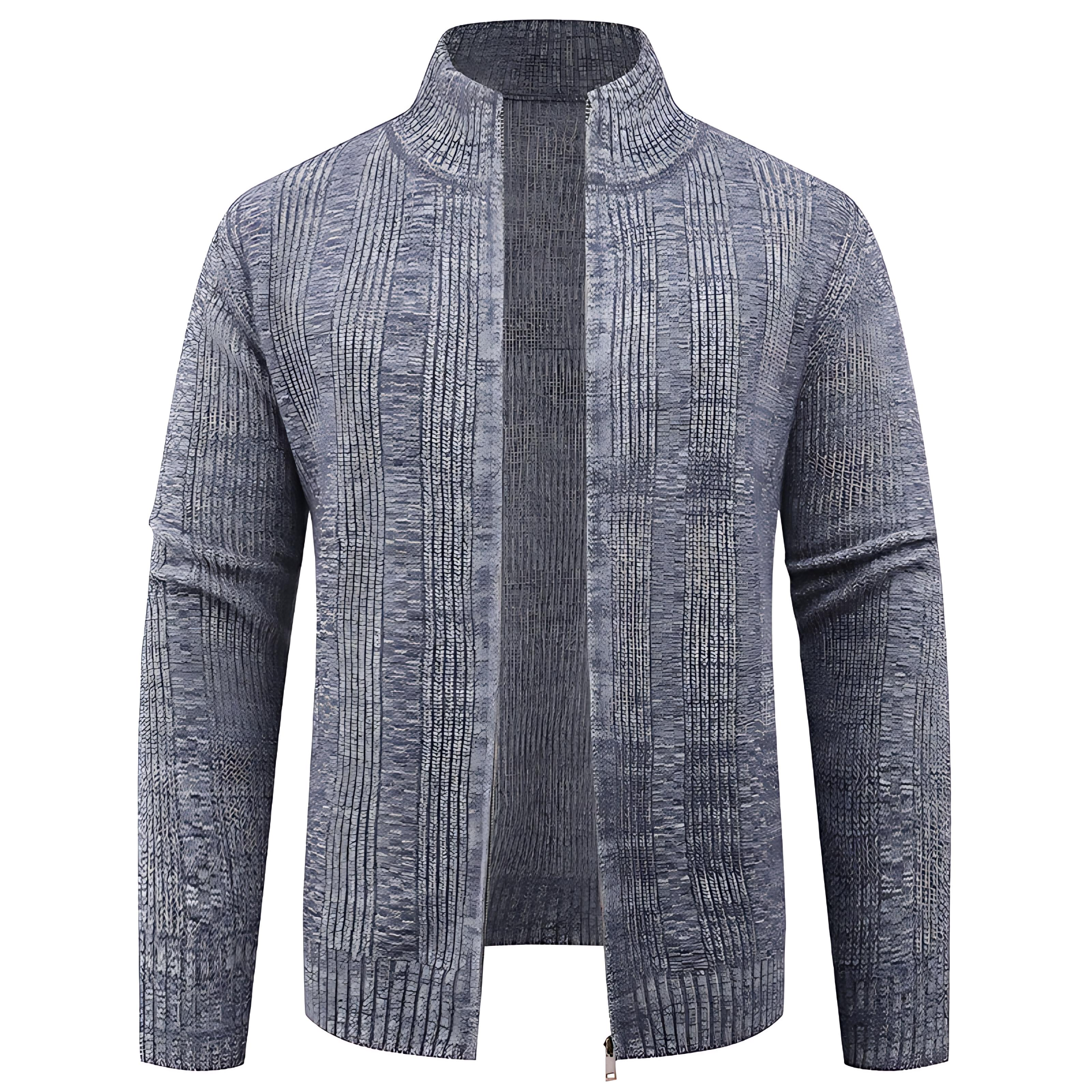 Men’s Full Zip Knit Jacket – Vertical Ribbed Texture Sweater – VogeLuxe