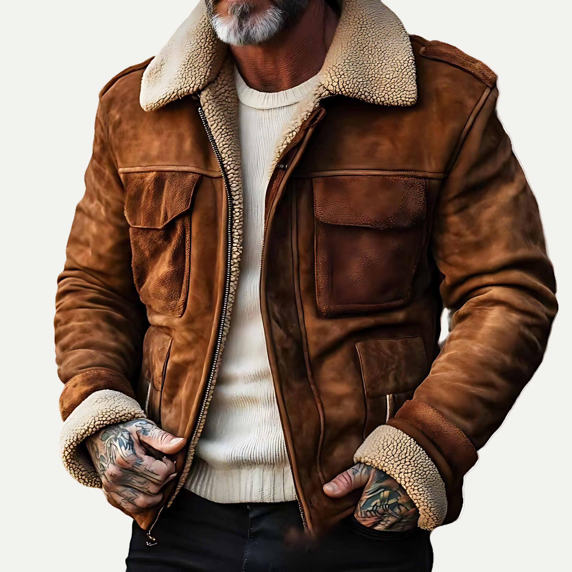 Men’s Shearling Aviator Jacket – Suede Winter Pilot Coat – VogeLuxe