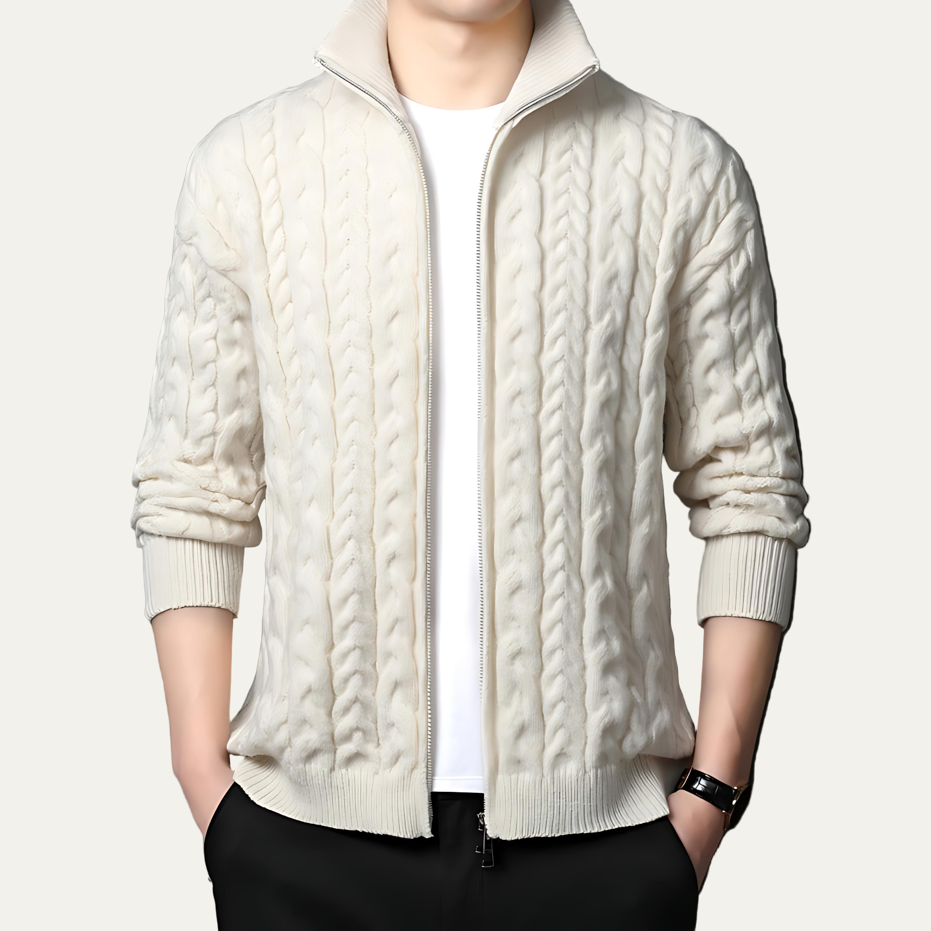 Men’s Cable Knit Zip Sweater Jacket for Cool Weather – VogeLuxe