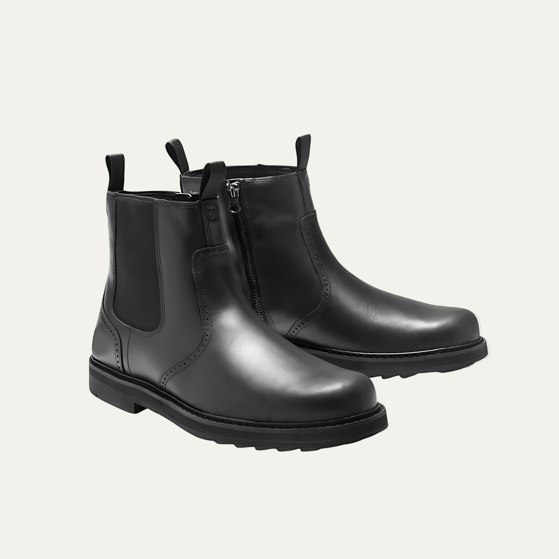 Men’s Hybrid Chelsea Boots – Zipper Leather Brogue Footwear – VogeLuxe