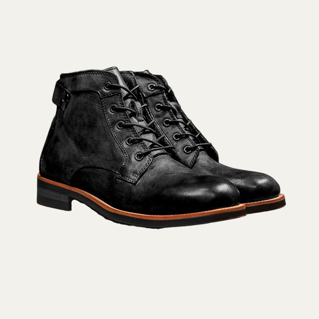 Men’s Leather Lace-Up Boots – Classic Plain Toe Footwear – VogeLuxe