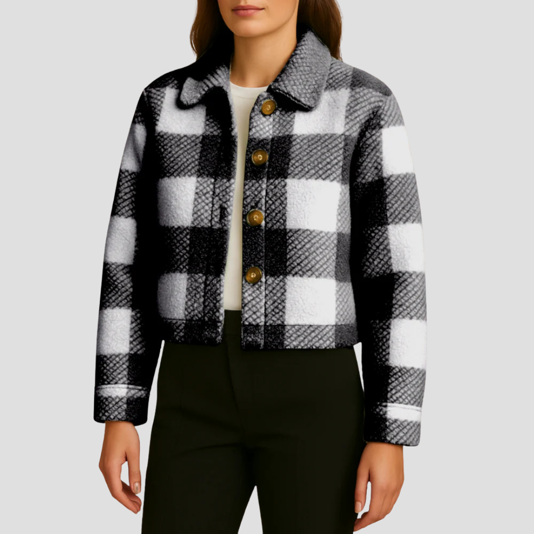 Women’s Cropped Plaid Shacket – Cozy Button Down Jacket – VogeLuxe