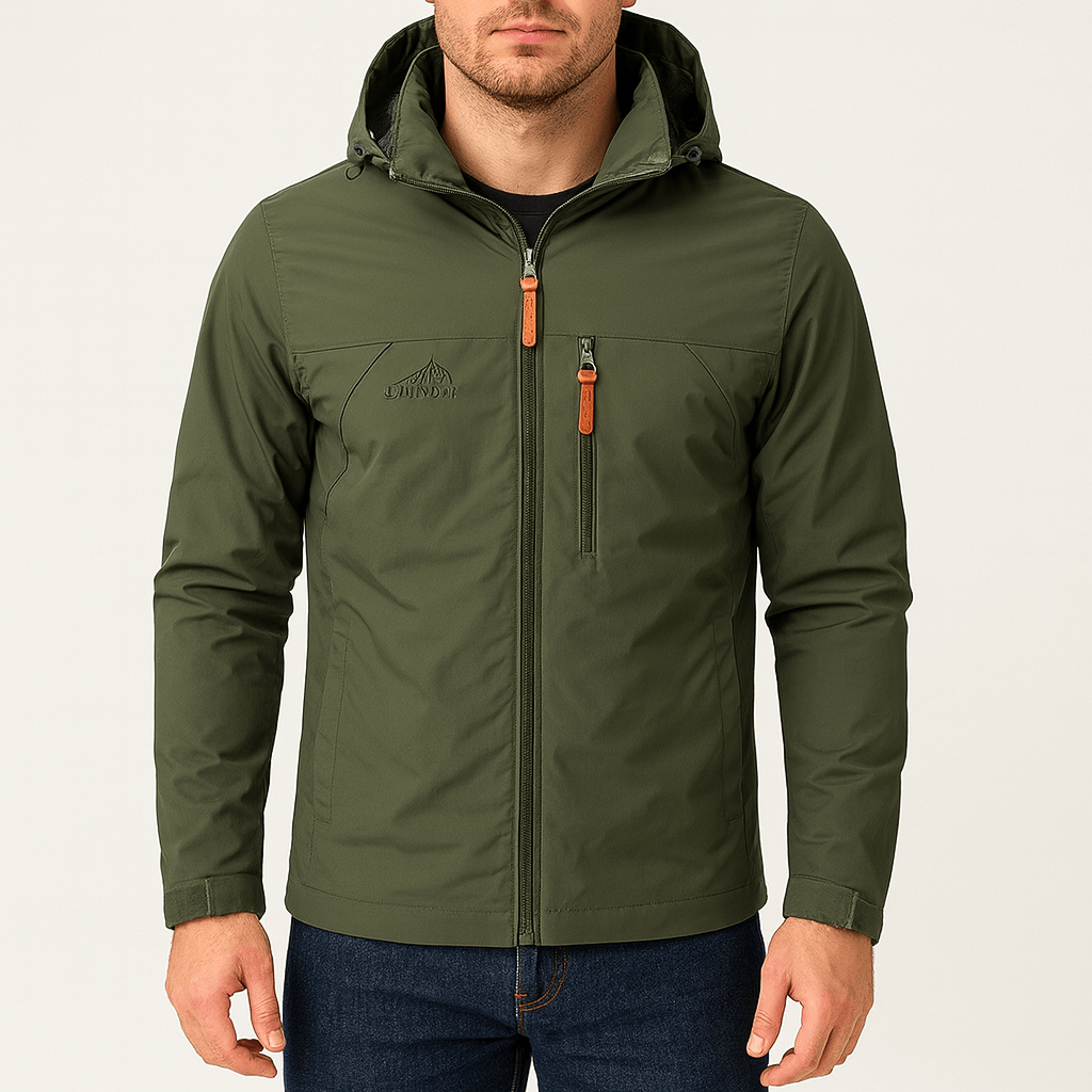 Men’s Softshell Hooded Jacket with Chest Pocket and Logo – VogeLuxe