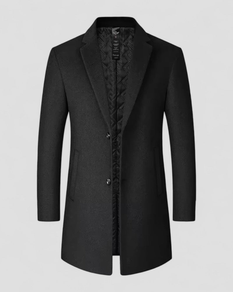 Men’s Tailored Wool Overcoat – Quilted Lining Two Button Coat – VogeLuxe