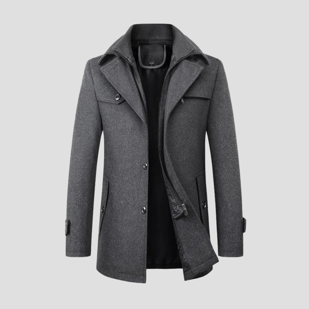 Men’s Double-Breasted Overcoat – High Collar Wool Coat – VogeLuxe