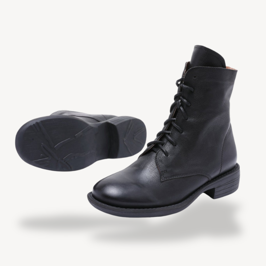 Women’s Leather Lace-Up Boots – Elegant Side Zipper Shoes – VogeLuxe