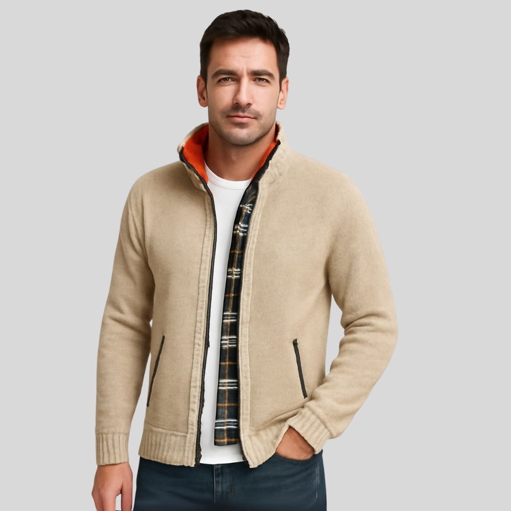 Men’s High Collar Zip Jacket Knit Full Zipper Cardigan – VogeLuxe