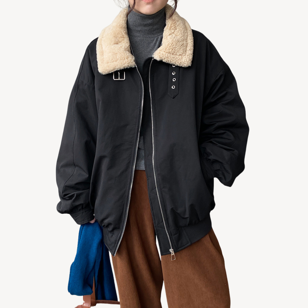 Women’s Free Size Shearling Puffer Jacket – Warm Winter Coat – VogeLuxe