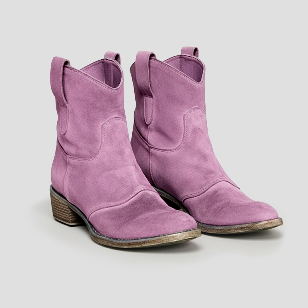 Women’s Suede Western Cowboy Boots – Low Shaft Slouched Design – VogeLuxe